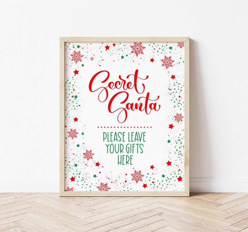 Secret Santa Leave Gift Here Sign for Christmas Holiday Party, Company ...