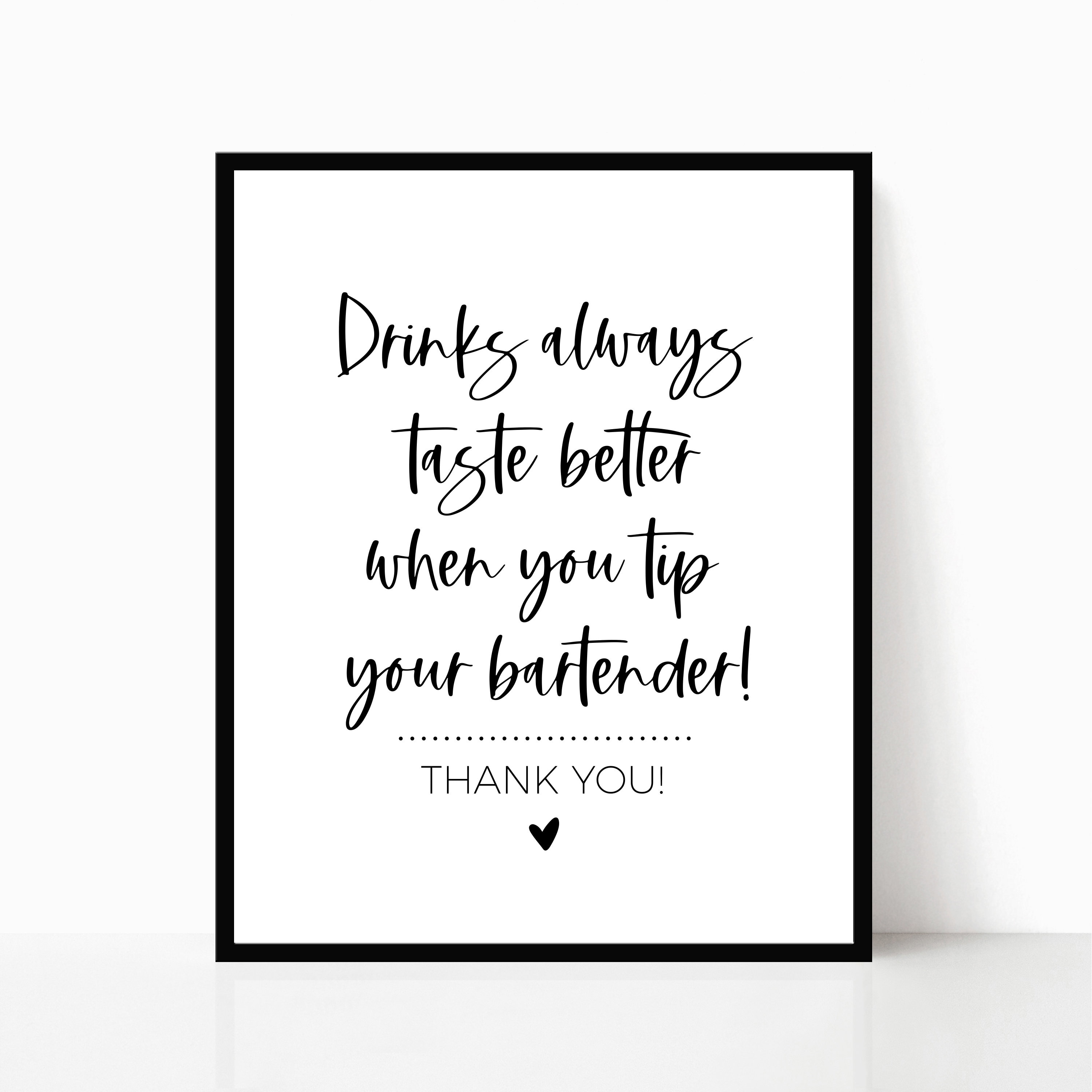 Bartender Tip Jar Sign for Wedding, Anniversary, Birthday Party, Open ...
