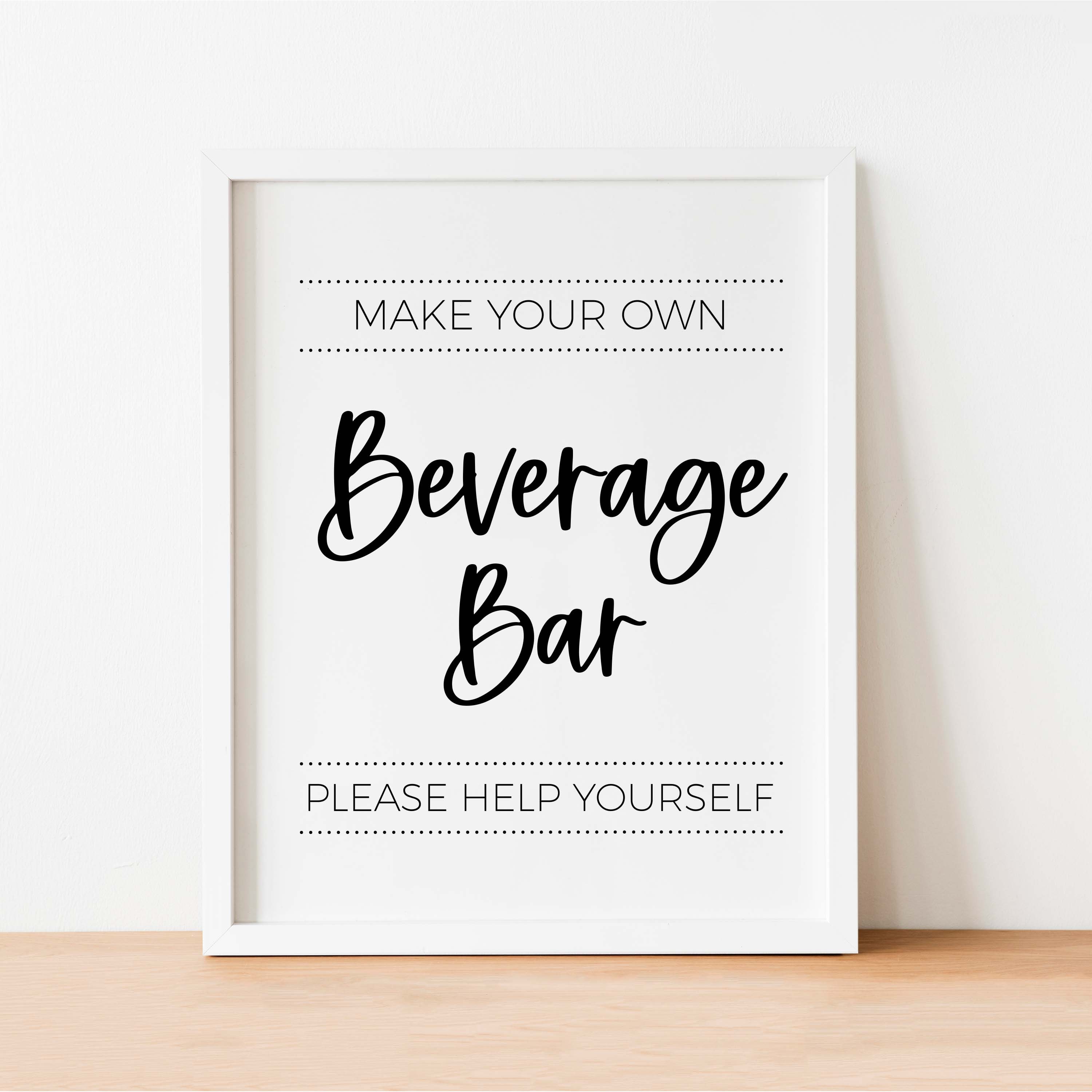 Beverage Bar Sign, Make Your Own Wedding Drink Station, Soda and Juice ...