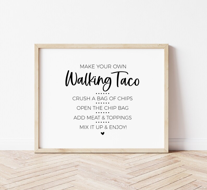 Walking Taco Bar Sign, Make Your Own Food Bar, Buffet Table for Cinco ...