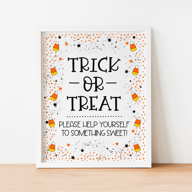 Trick or Treat Sign for Halloween Party, Dessert Table Sign, Candy Bowl ...