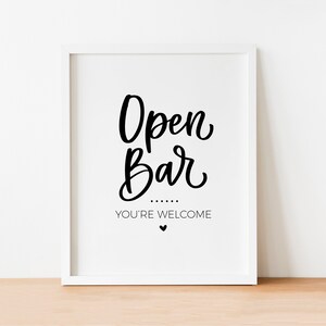 Funny Open Bar Sign for Modern Minimalist Wedding, Birthday Party ...