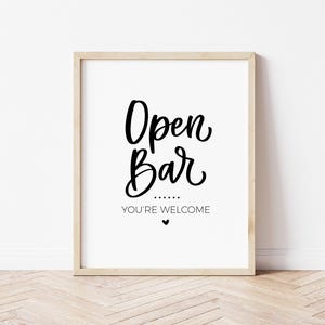Funny Open Bar Sign for Modern Minimalist Wedding, Birthday Party ...