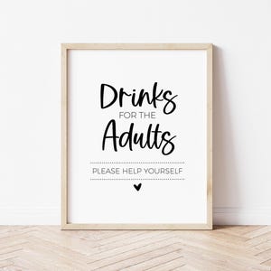 Adult Drinks Sign for Modern Minimalist Graduation Party, Bridal Shower ...