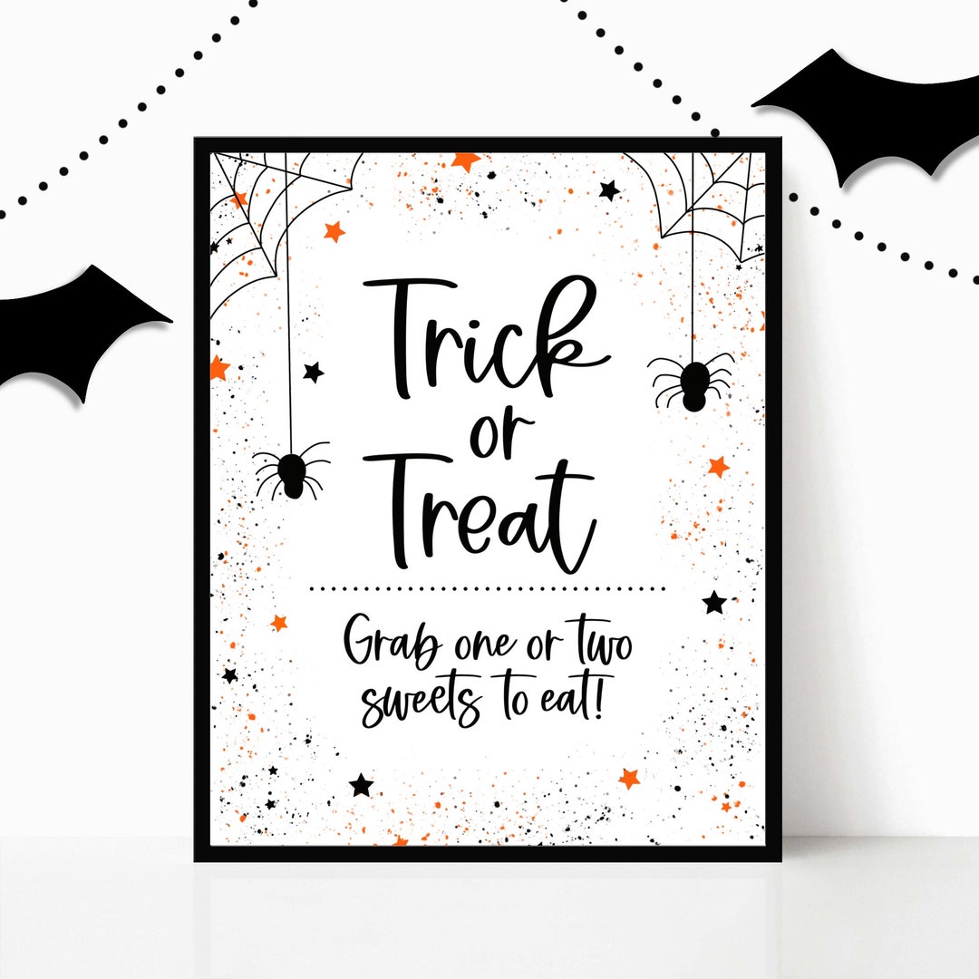 Trick or Treat Halloween Candy Bowl Sign for Front Door, Porch Sign for ...