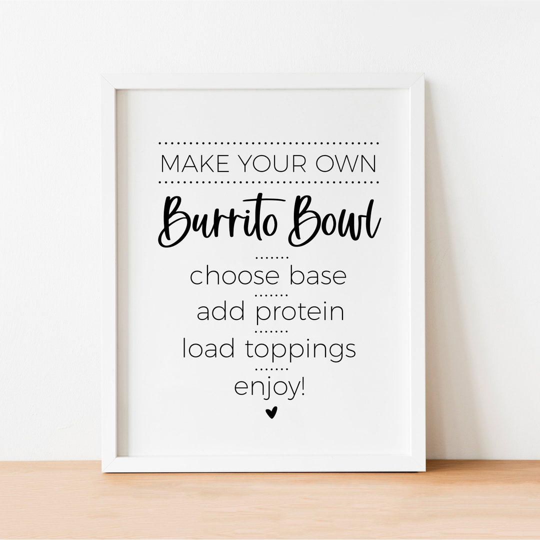 Burrito Bowl Bar Sign, Fiesta Food Table Decor for Cinco De Mayo ...