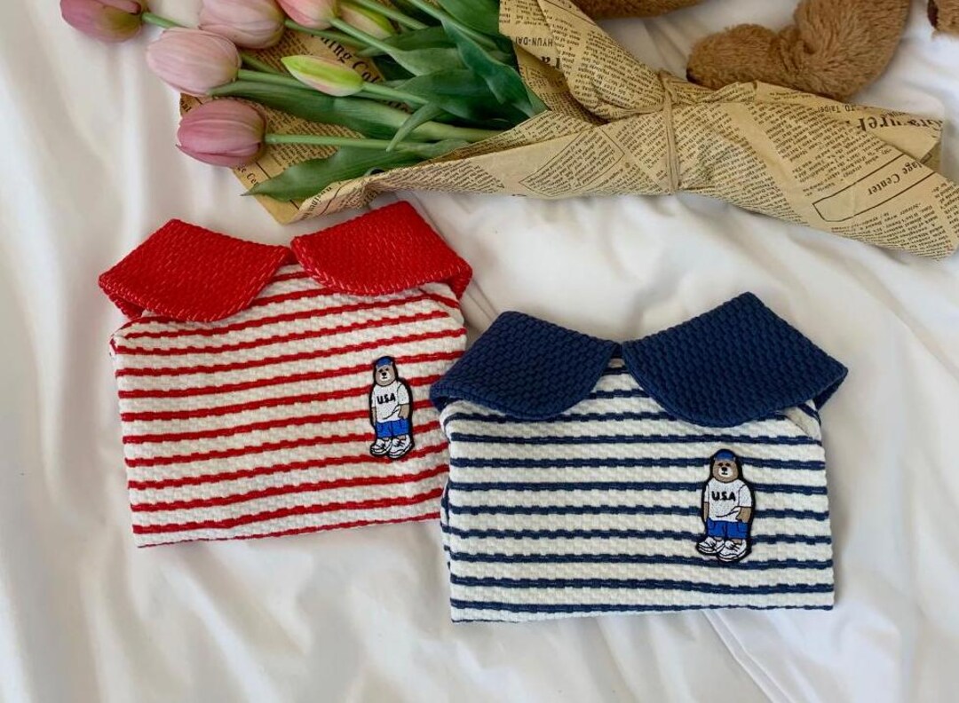 Collared Striped Tee, S-XL, Small Dog Top, Small Dog Clothes, Gift for ...