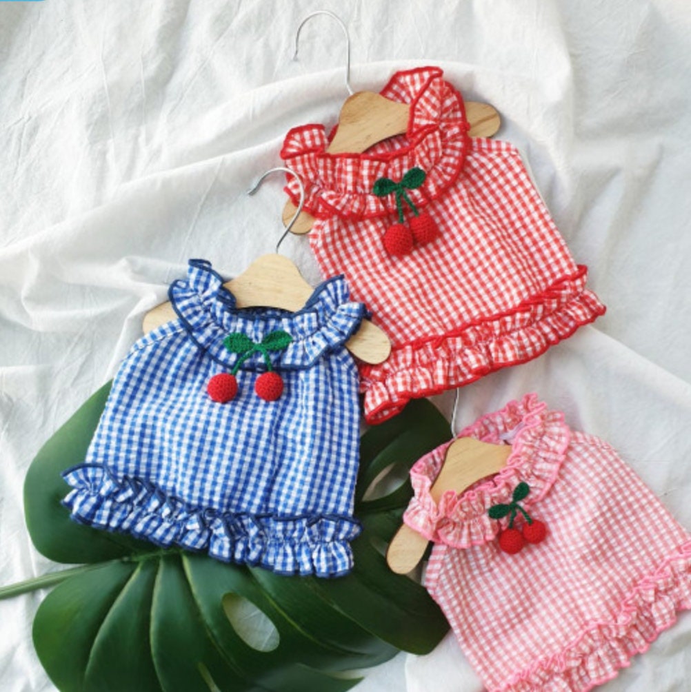 Gingham Cherry Crop Top, S-XL, Dog-tank Top, Dog Skirt, Dog Top, Dog ...