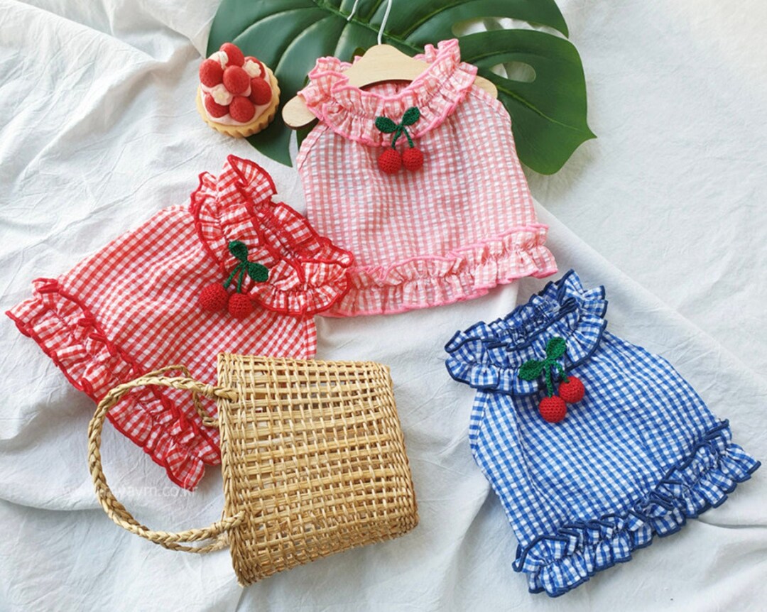Gingham Cherry Crop Top, S-XL, Dog-tank Top, Dog Skirt, Dog Top, Dog ...