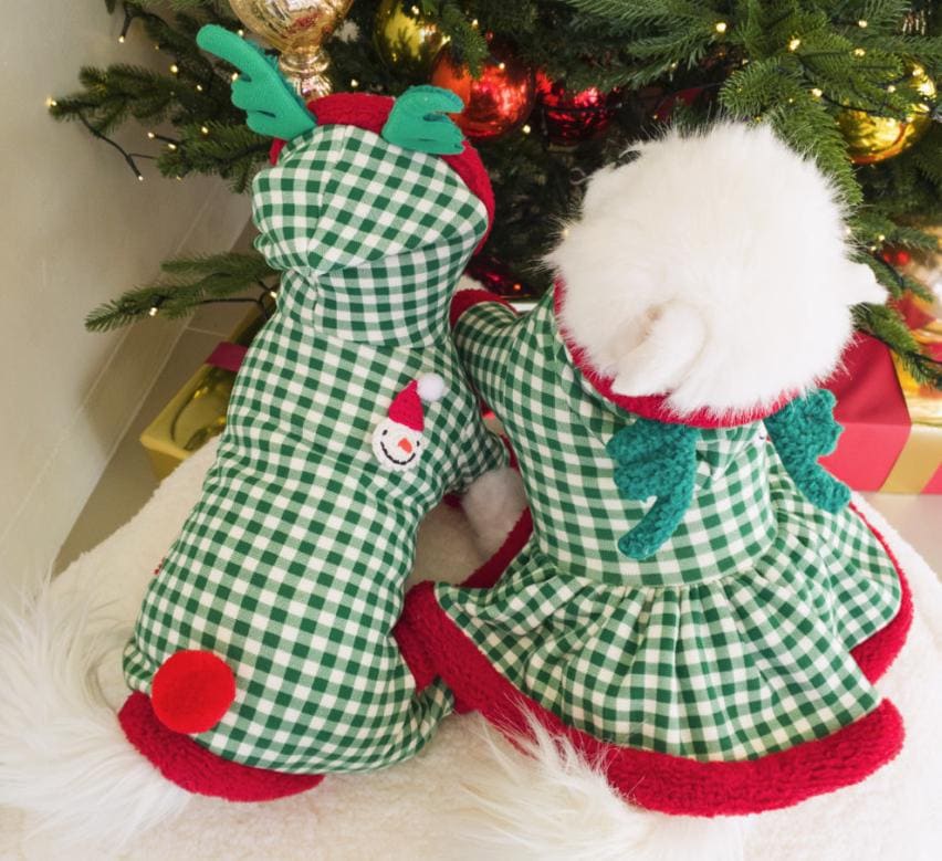 Gingham Holiday Outfit Hoodie&dress/overall, S-XL, Pet Sweater, Dog Top ...