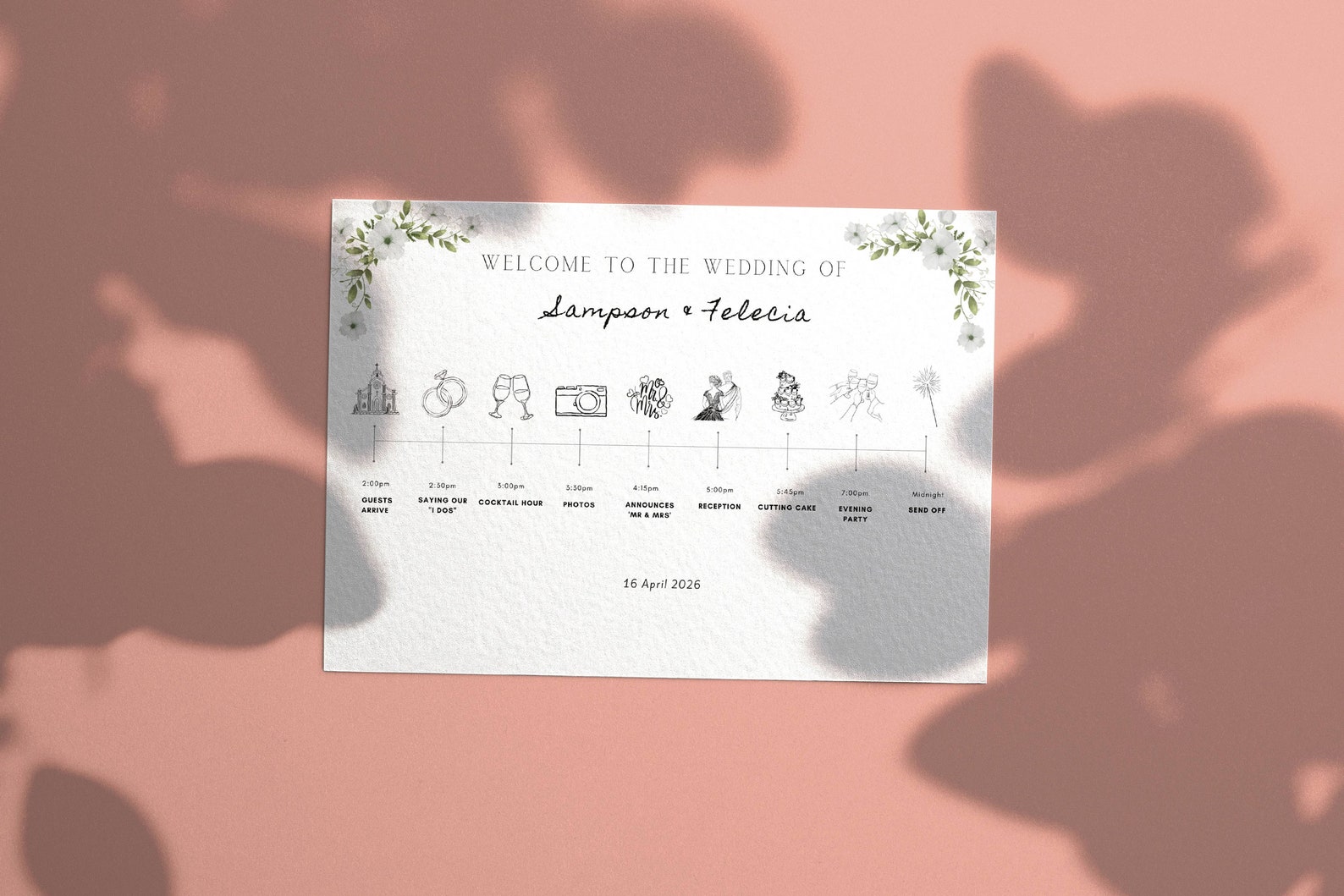 Schedule Sign Template, Printable Timeline With Wedding Day Icons ...