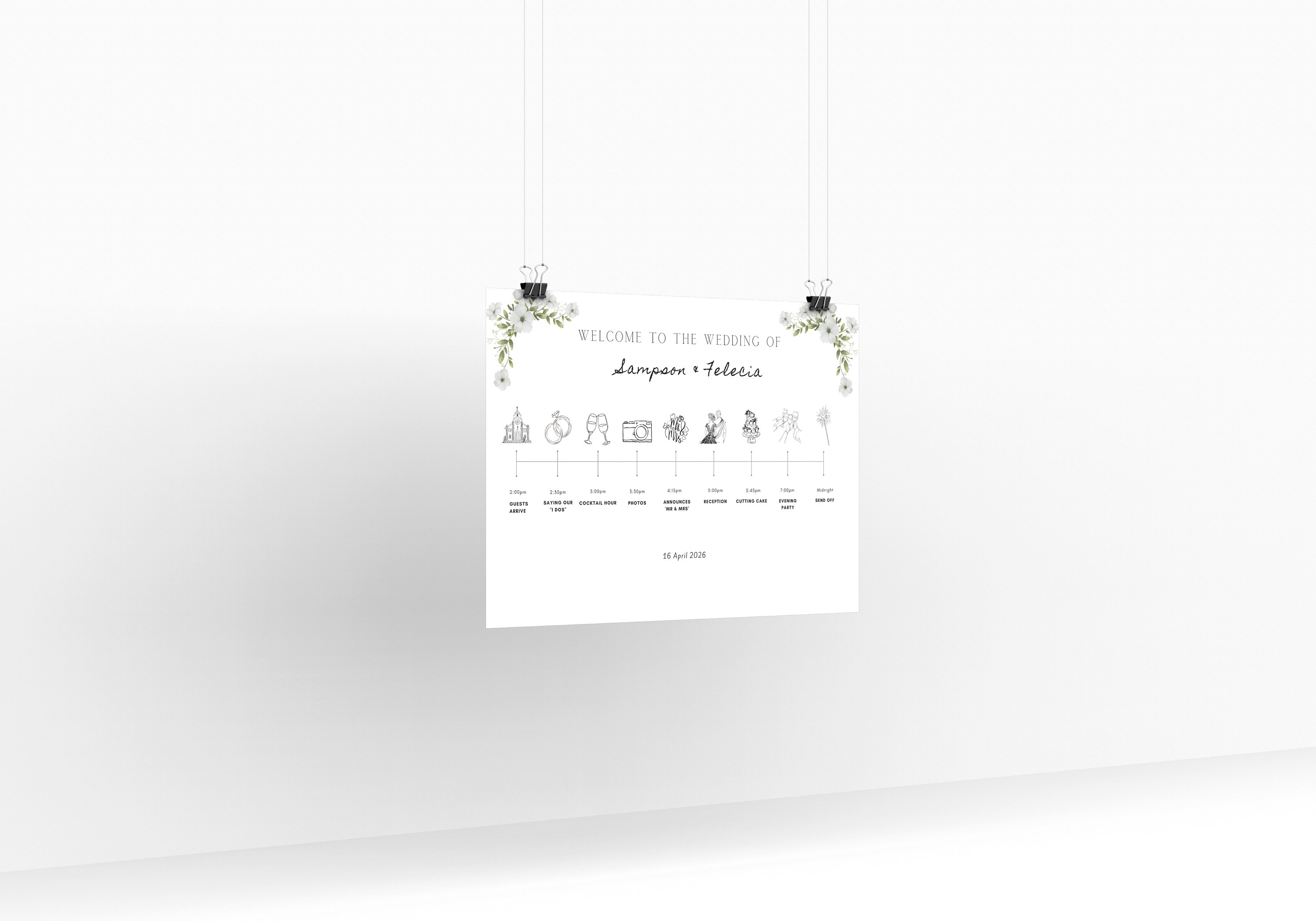 Schedule Sign Template, Printable Timeline With Wedding Day Icons ...