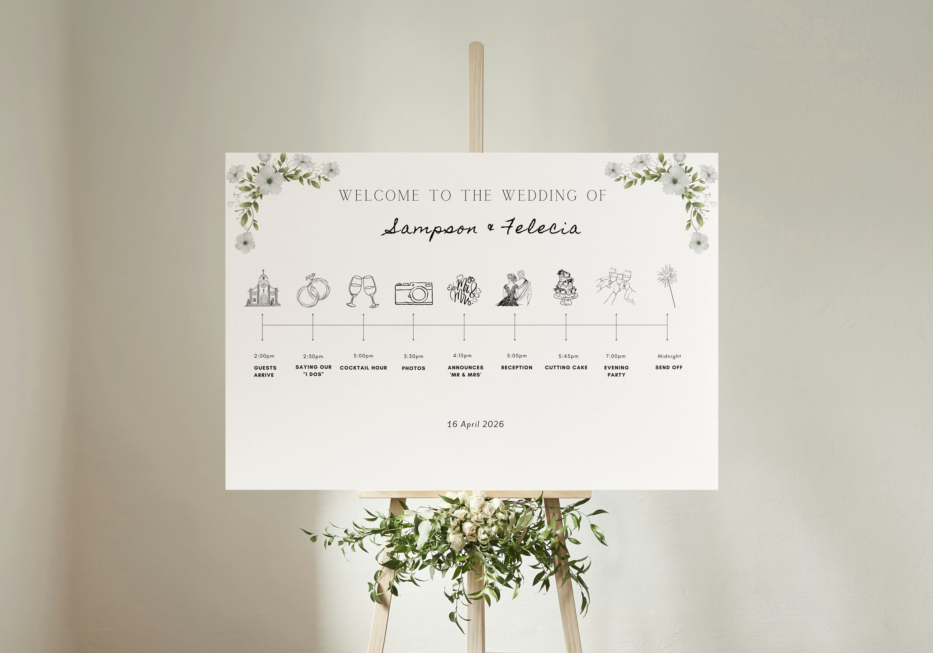 Schedule Sign Template, Printable Timeline With Wedding Day Icons ...