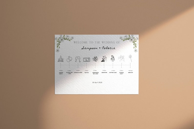 Schedule Sign Template, Printable Timeline With Wedding Day Icons ...