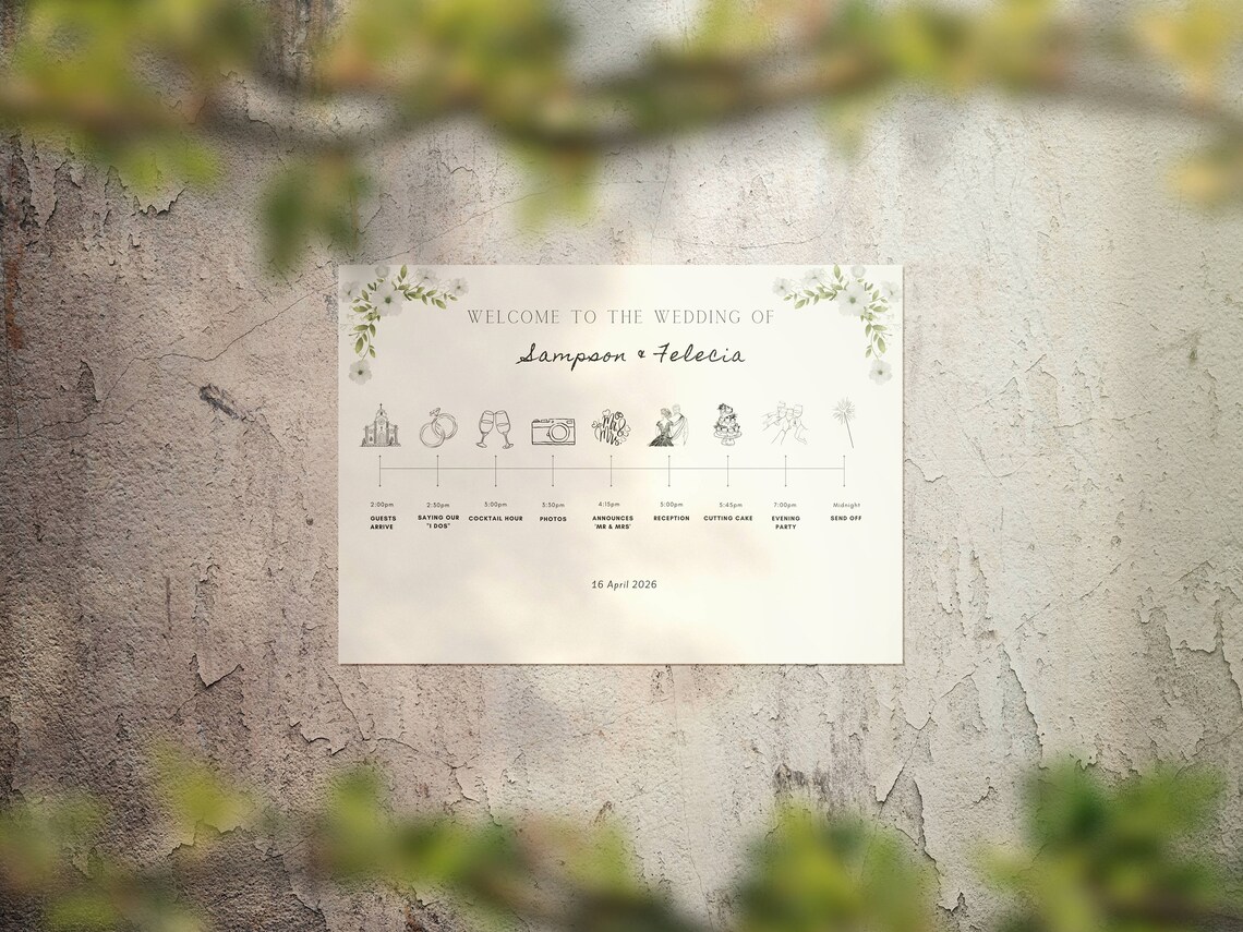 Schedule Sign Template, Printable Timeline With Wedding Day Icons ...