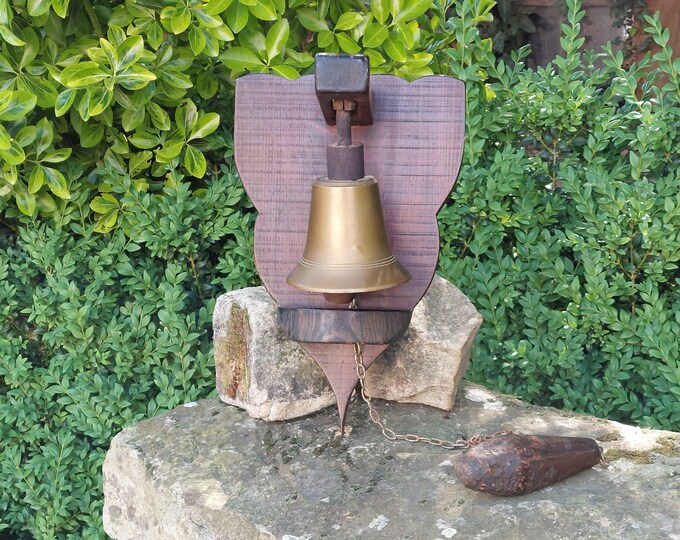 Old Brass Bell on Wooden Support / Height: 35 Cm / Functional Bell ...