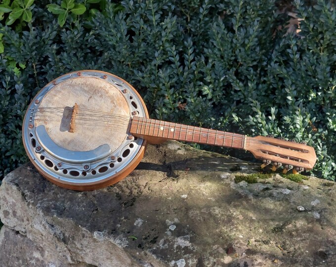 Old 8-string Banjo in Inlaid Wood / Skin and Steel / Superb Collector's ...