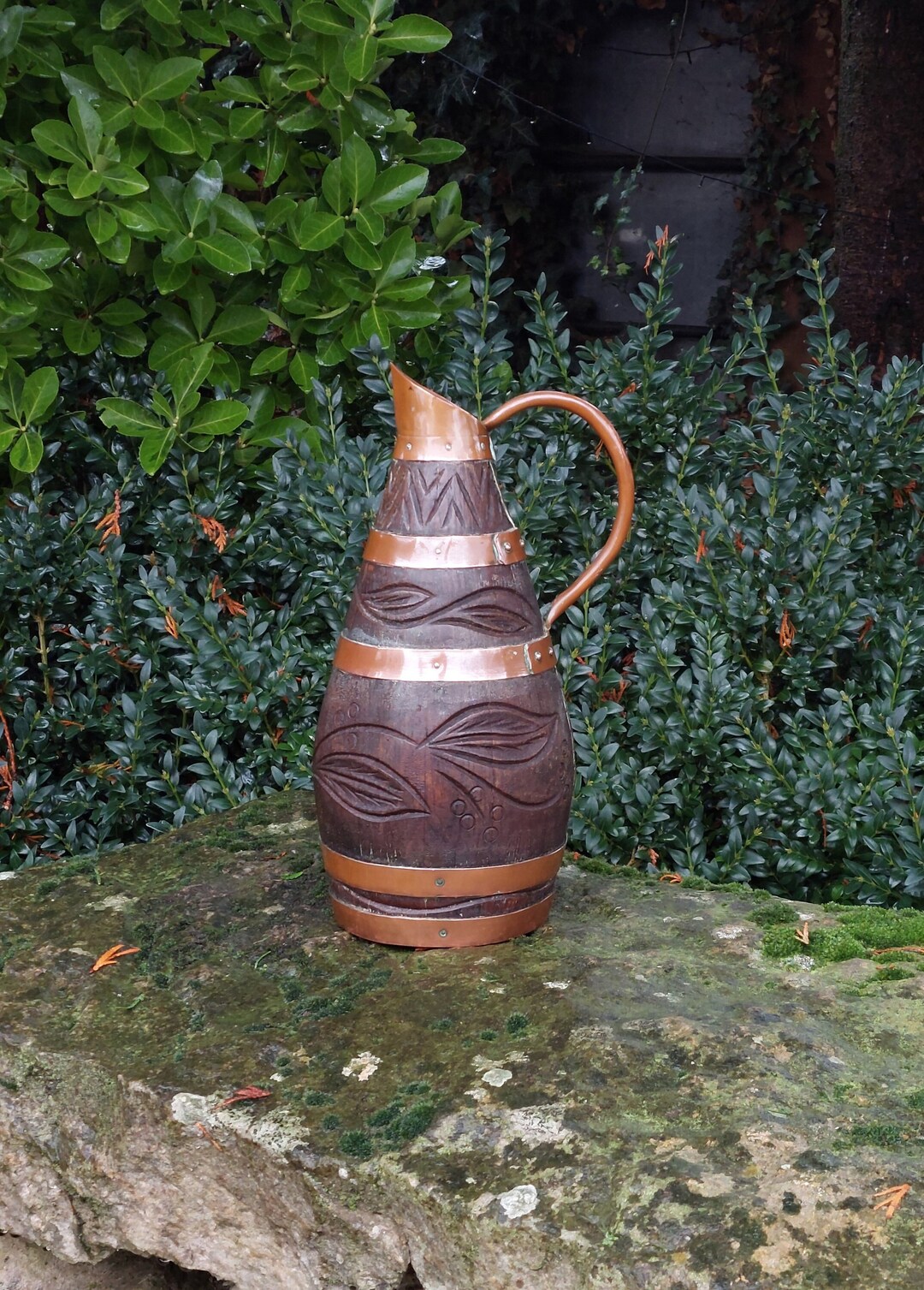 Old Carafe, Pitcher in Wood and Copper / Vintage and Rustic Decoration ...