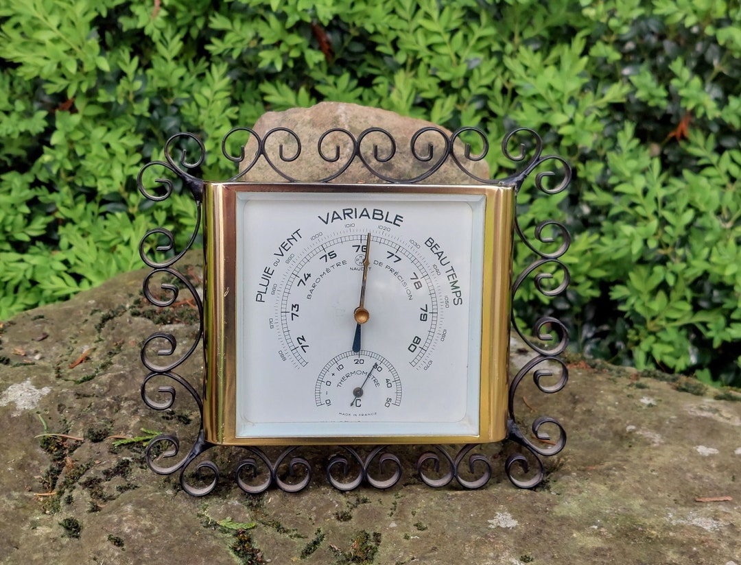 Antique Wrought Iron Wall Barometer and Thermometer / NAUDET Brand ...