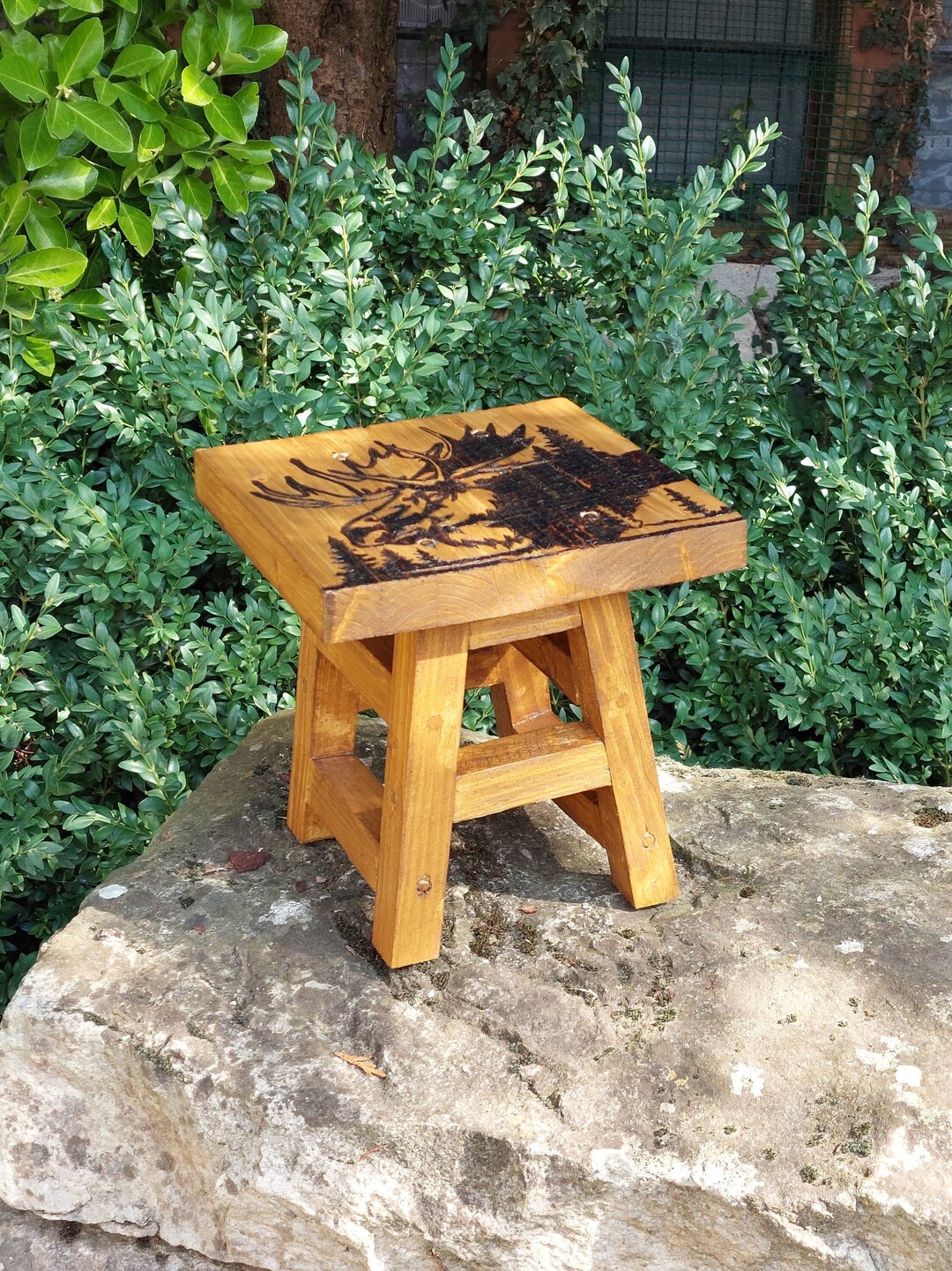 Small Artisanal Stool / Entirely Made of Wood, Handmade / Unique and ...