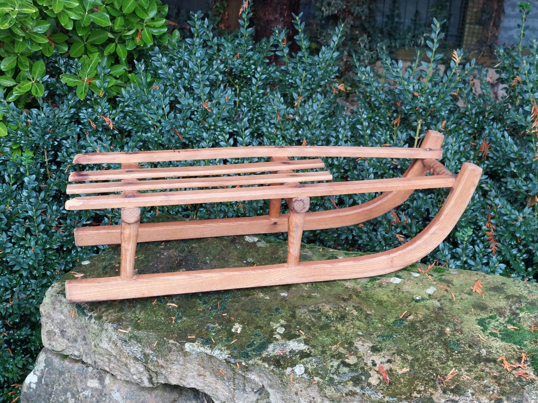 Old Sled, Entirely Wooden Sled / Steel Skates / Superb Decorative ...