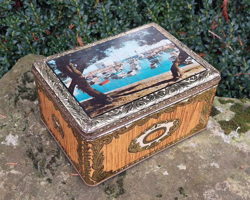 Old Illustrated Iron Box / Marina Decor, Seaside, Boats, Fishing ...