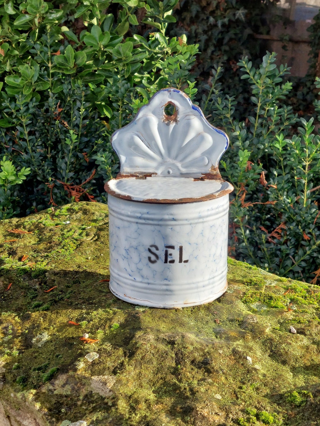 Old Salt Box in Blue and White Enamel / Grante Size / Antique and ...