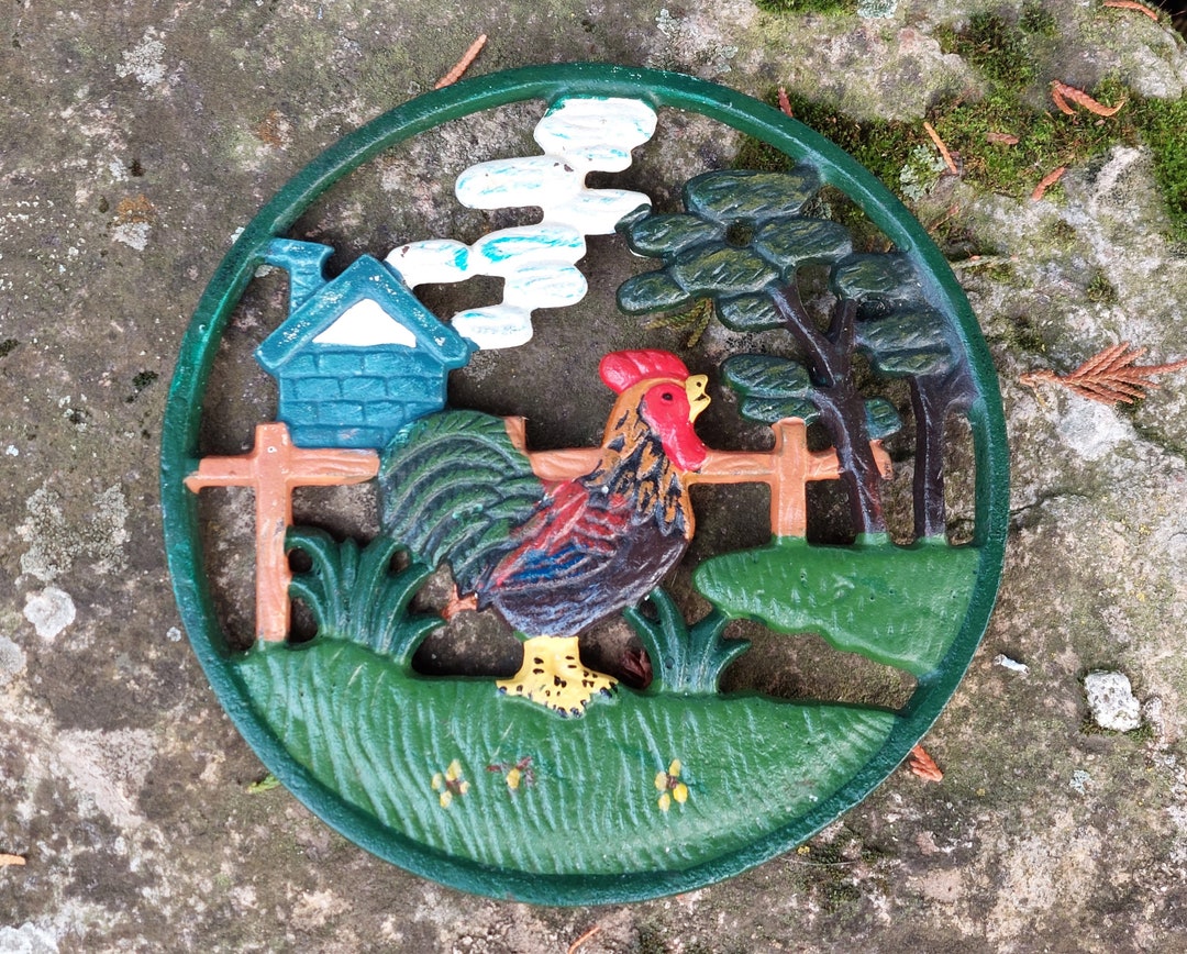 Painted Cast Iron Trivet / Rooster / Theme: Countryside and Farm / 100% ...