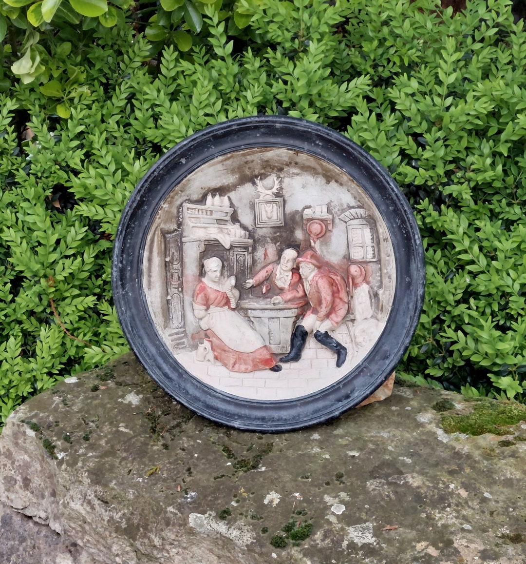 Old Plaster Plate / Medieval Scene, Tavern / Decorative Plate / Wall ...