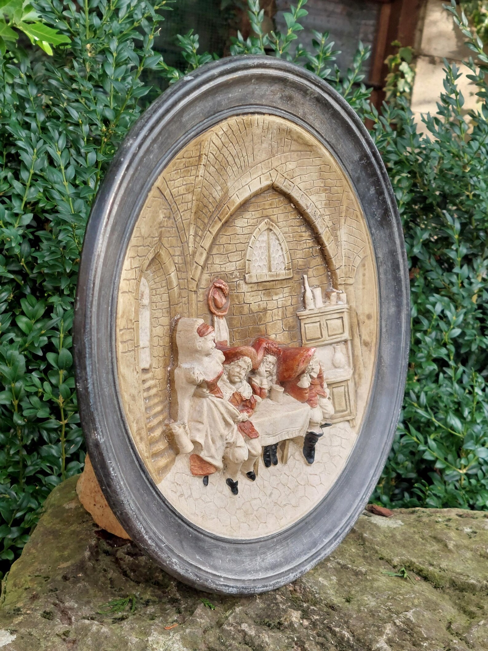 Old Plaster Plate / Medieval Scene, Tavern / Decorative Plate / Wall ...