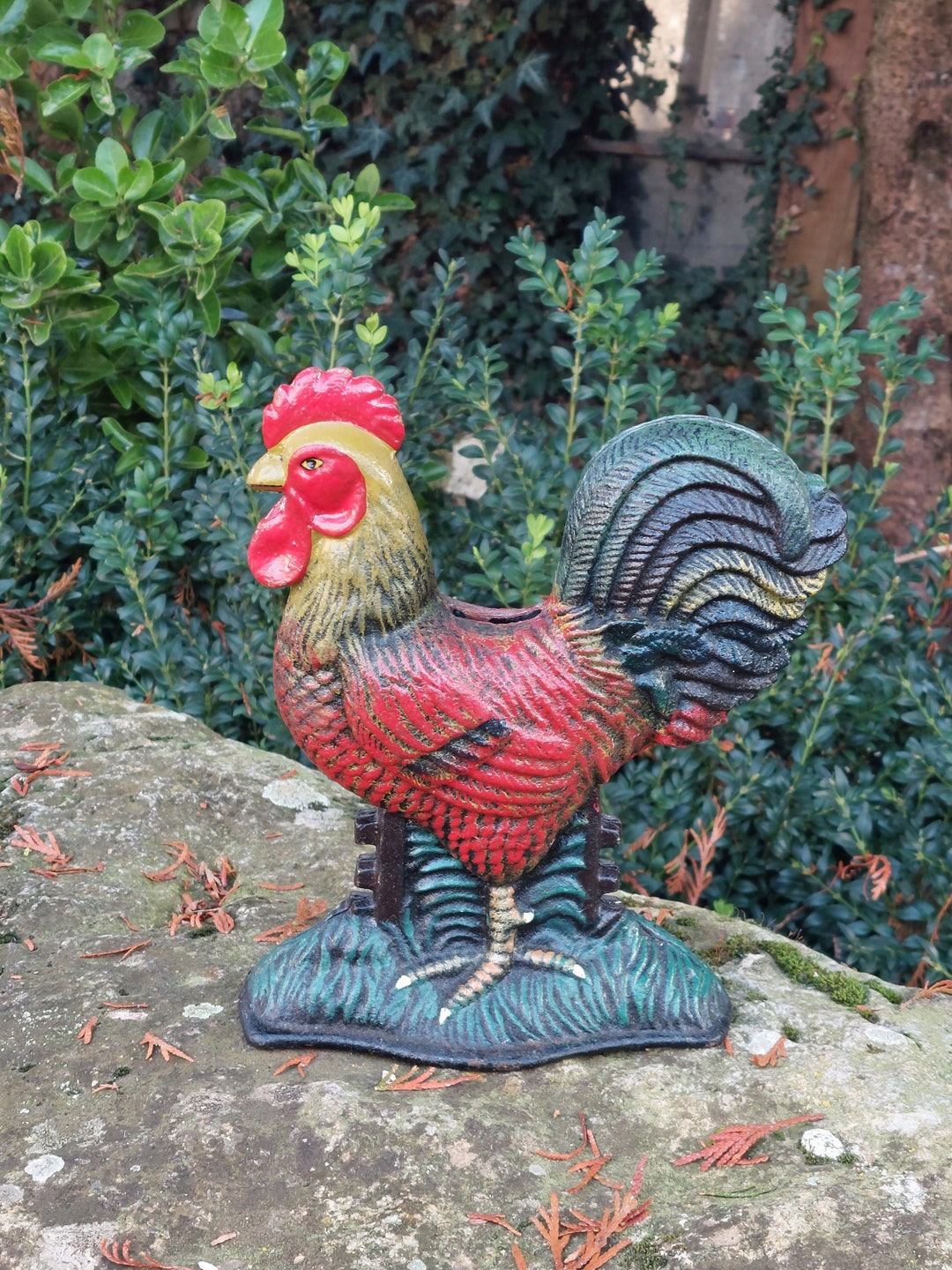 Antique Painted Cast Iron Piggy Bank / Rooster, Large Size / Coin Bank ...