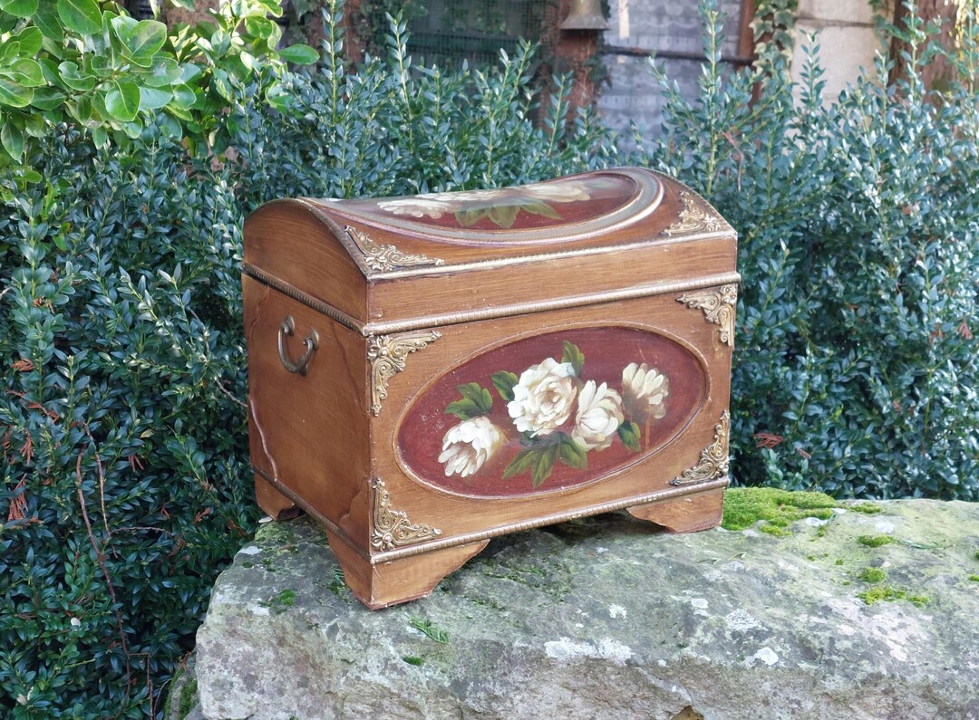 Antique Wooden Chest / Hand Painted, Floral Motifs / Storage Chest ...