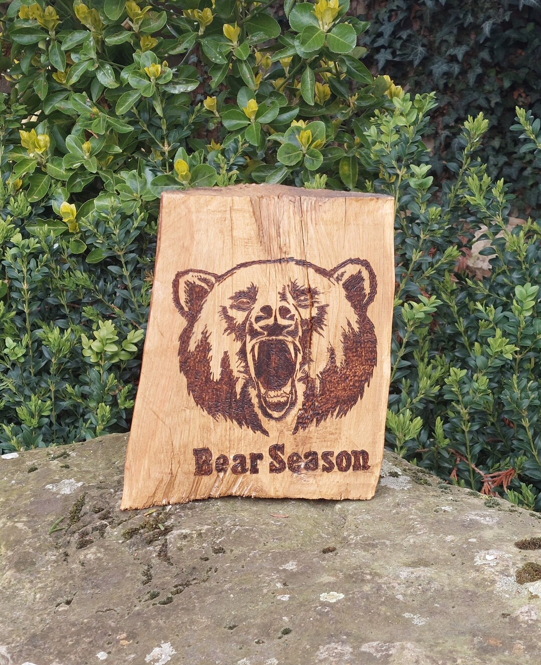 Pyrography on Log / Theme: Bear, Bear Season / Handmade, Artisanal ...