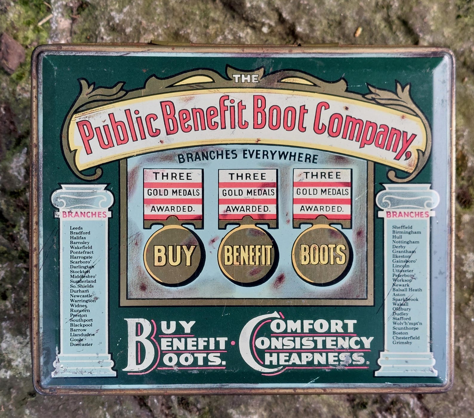 Old Metal Box / Advertising Box for Shoes, Boots "public Benefit Boot ...
