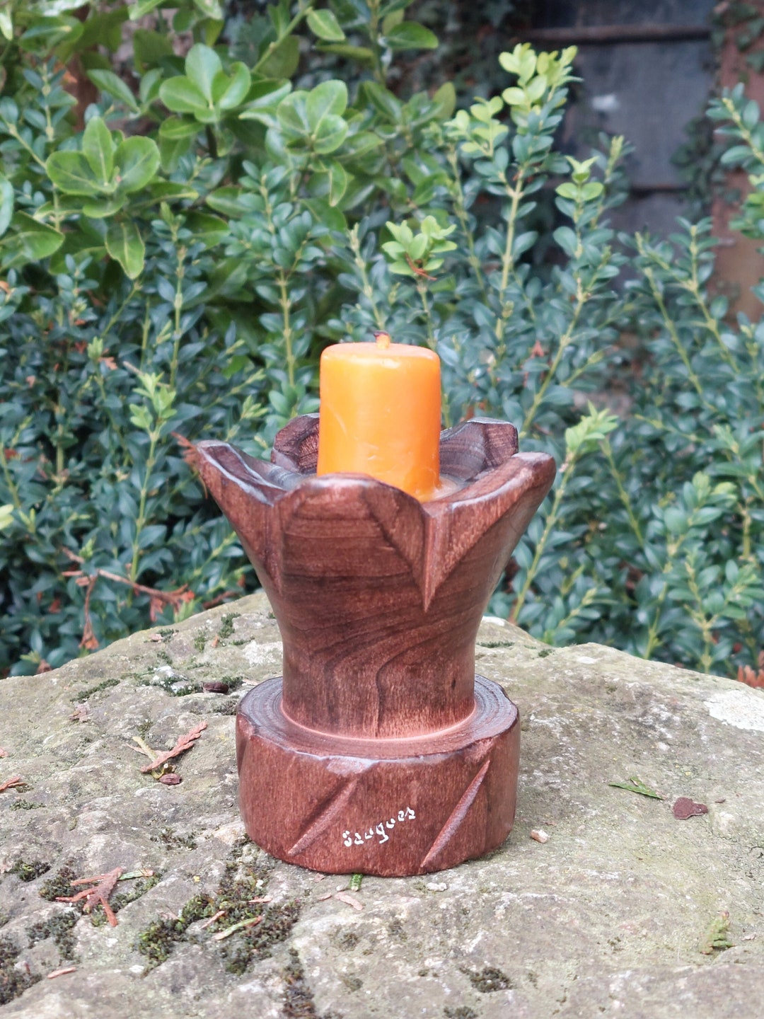 Vintage Wooden Candlestick / Flame Shape / Souvenir From Saugues ...