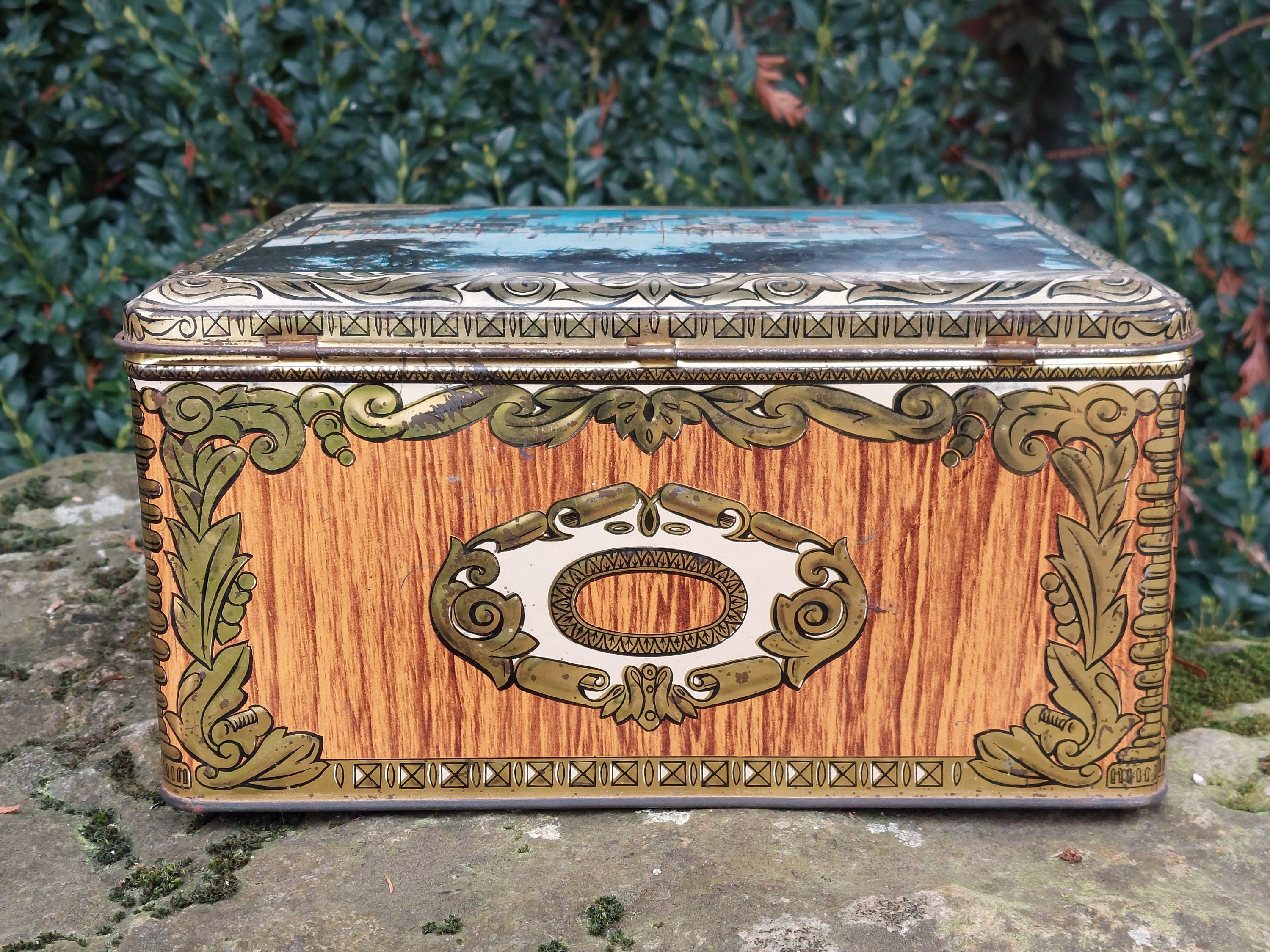 Old Illustrated Iron Box / Marina Decor, Seaside, Boats, Fishing ...