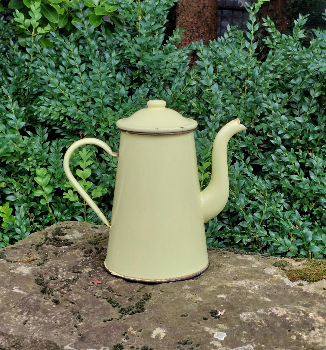 Old Enameled Sheet Metal Coffee Maker / Green-yellow Color / Vintage ...