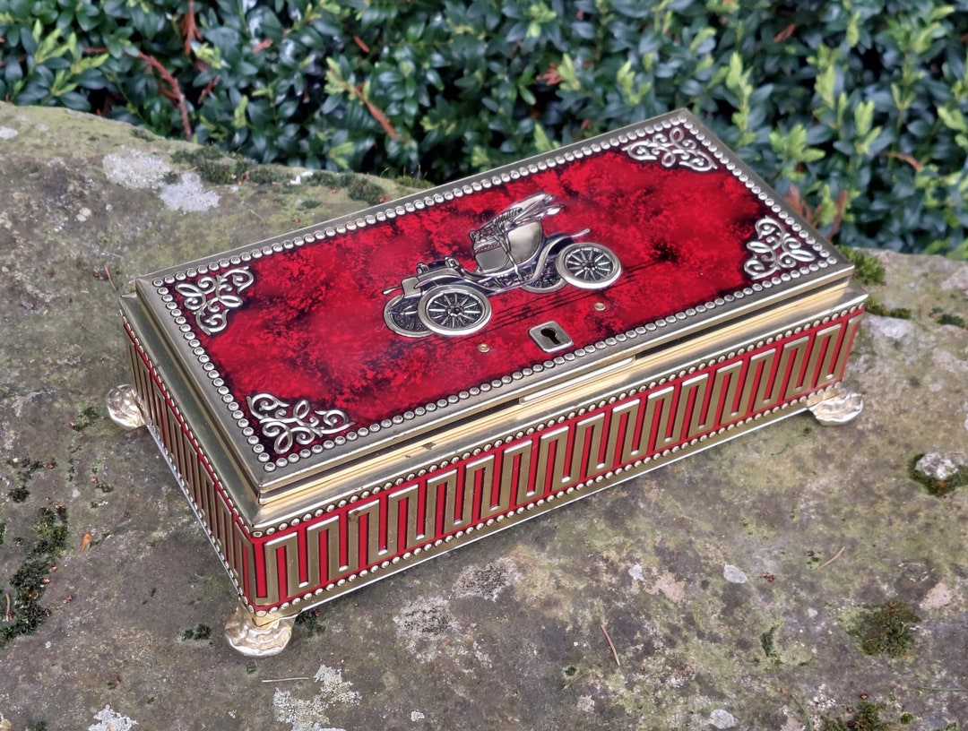 Old Lithographed Sheet Metal Box / Color Red and Gold / Embossed Metal ...
