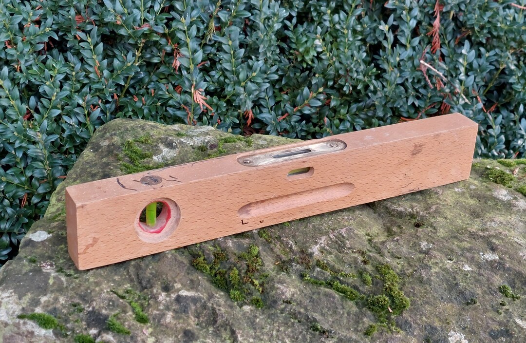 BUBBLE LEVEL in WOOD and Brass / Length: 40 Cm / 2 Measuring Bubbles ...