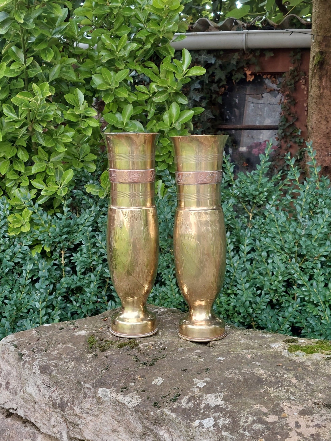 PAIR of WW1 Shell Casing Vases / Art of the Trenches / Material: Brass ...