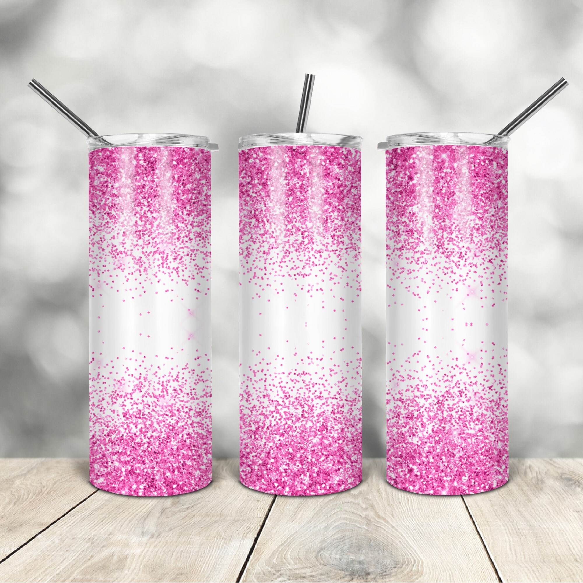 20 Oz Skinny Tumbler Pink Rose Glitter Wrap Tapered Straight - Etsy
