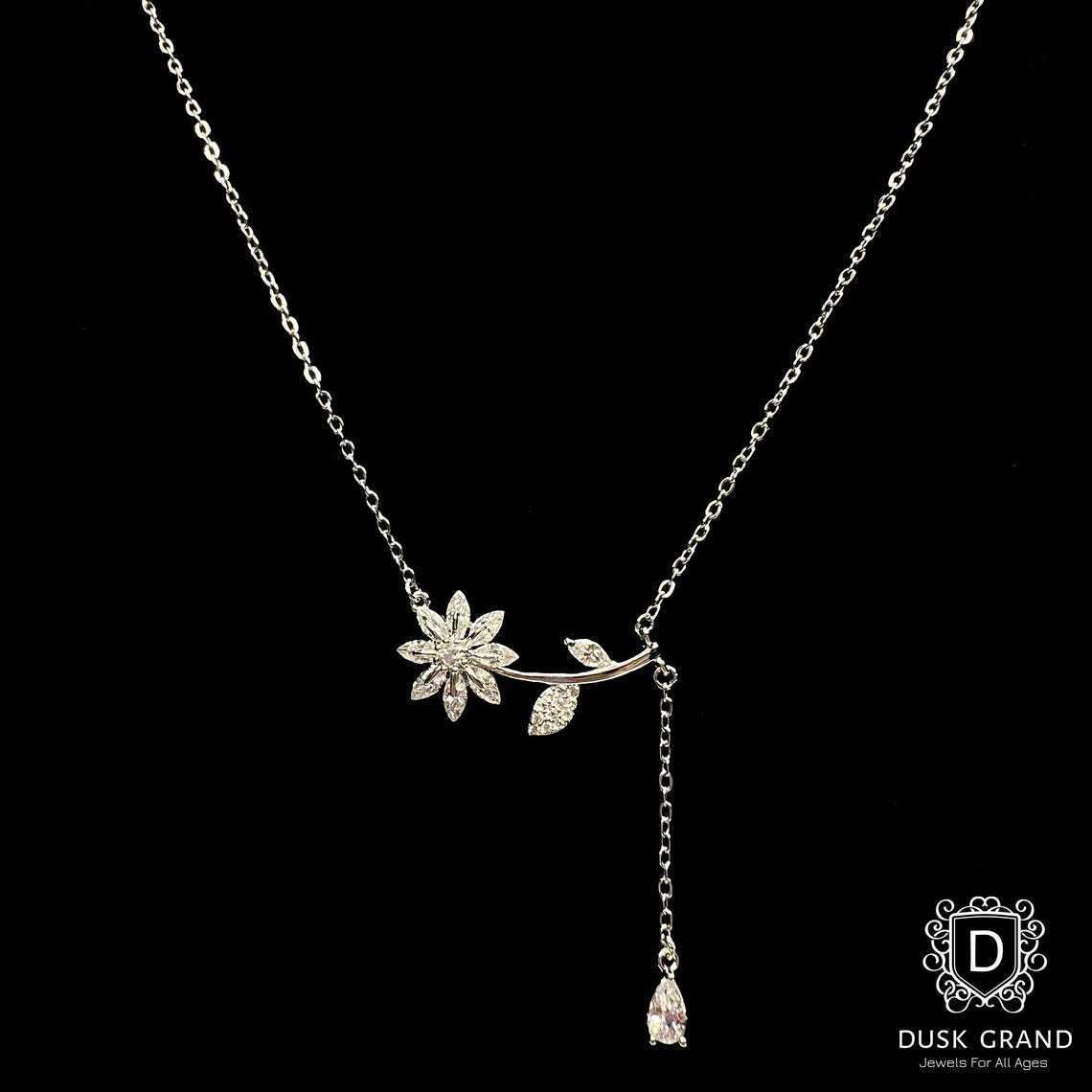 Delicate Silver Daisy Charm Necklace With Teardrop Drop Adjustable ...