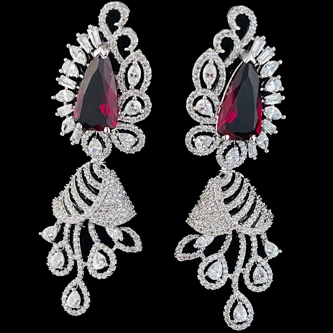 Silver Ruby Cz Diamond Chandelier Earrings, Indian Jewelry, Designer ...