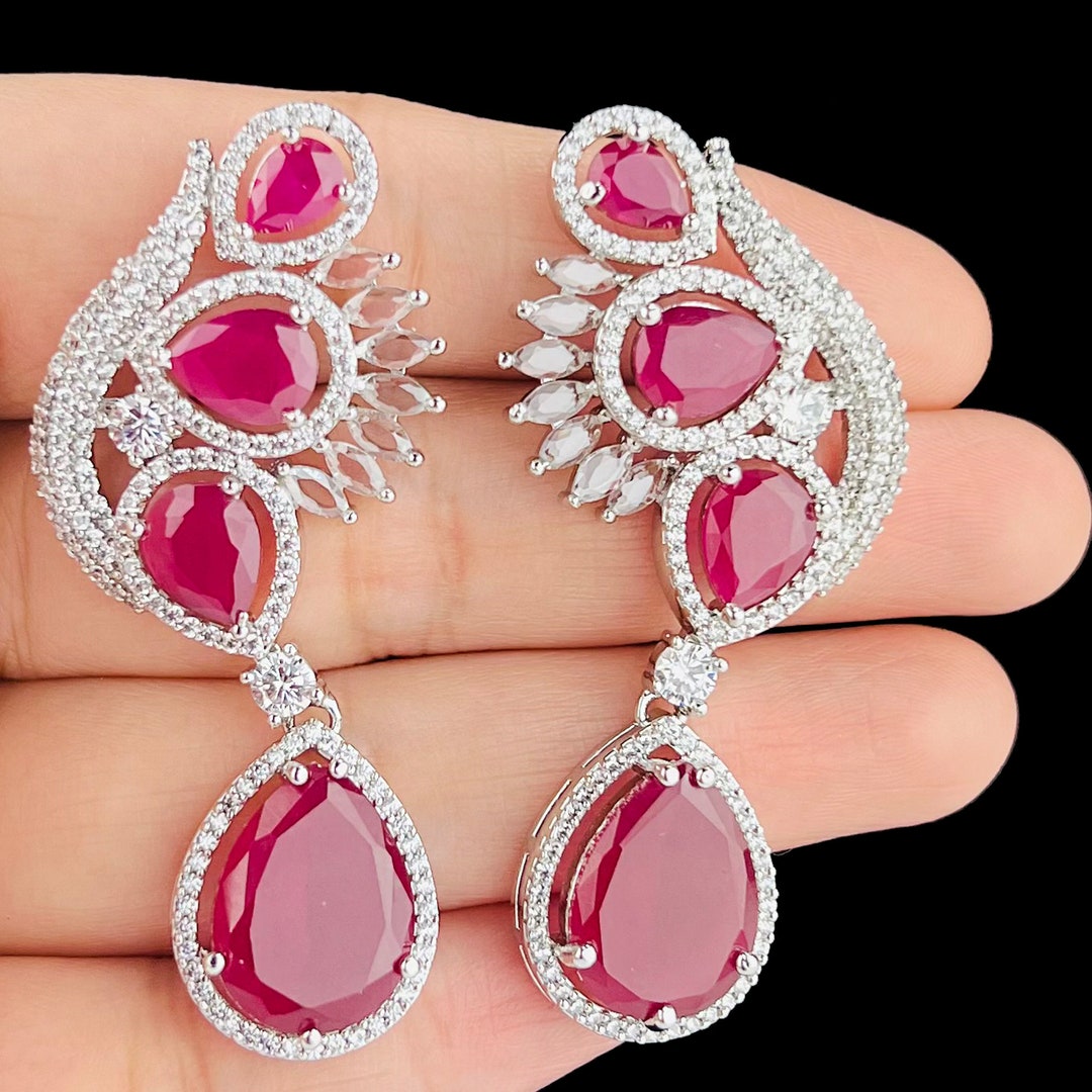 Ruby CZ Diamond Chandelier Earrings: Indian Bridal Jewelry - Etsy