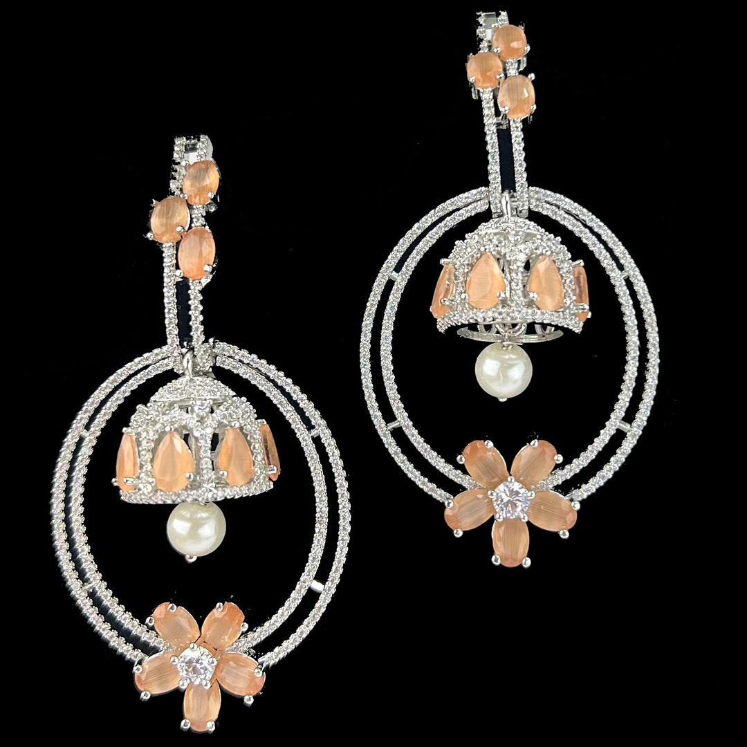 0range Color Cz Chandelier Earrings, Indian Jewelry, Earrings,pakistani ...