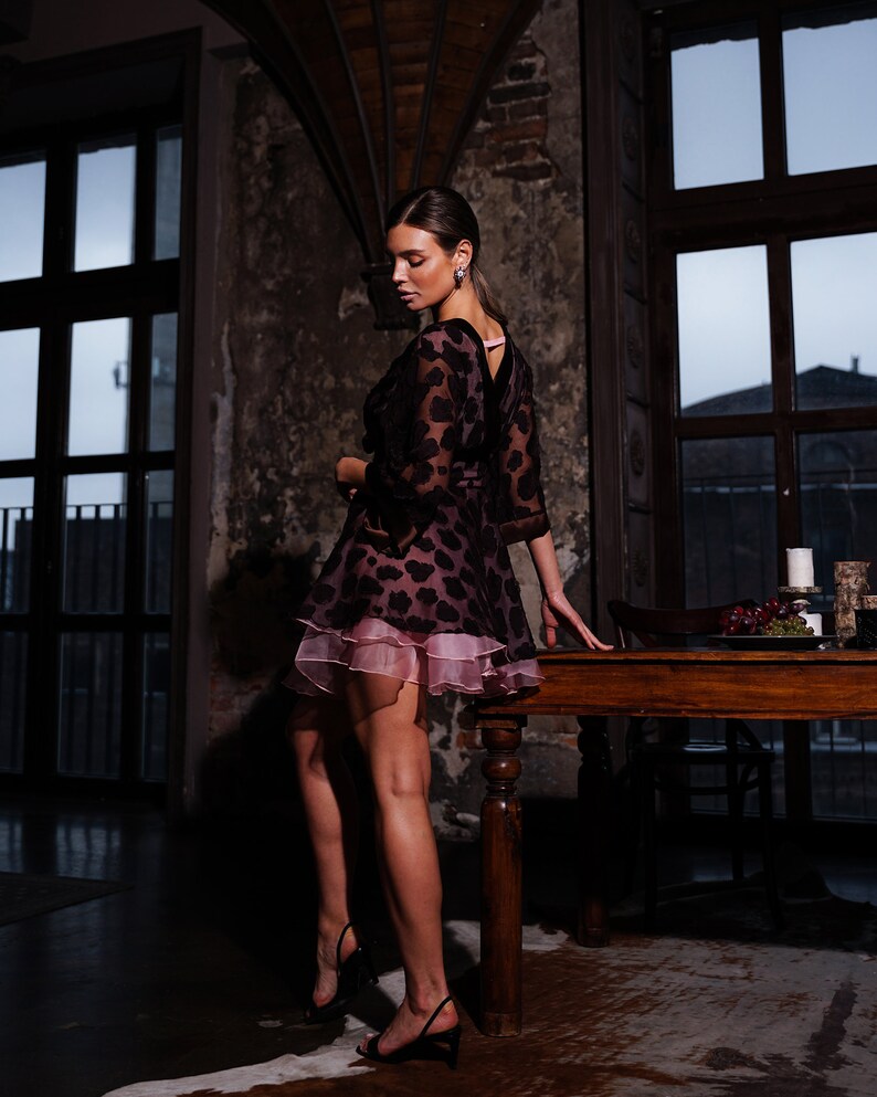 Brown Pink Luxury Silk Dress for Women, Prom Dress, Silk Kimono for Her ...
