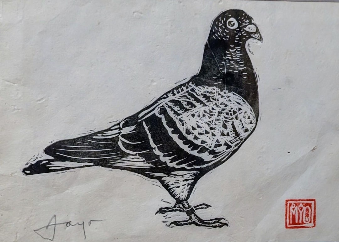 George's Pigeon - Hand Printed Original Linocut. A4 Approx 8.3 X 11.7 ...