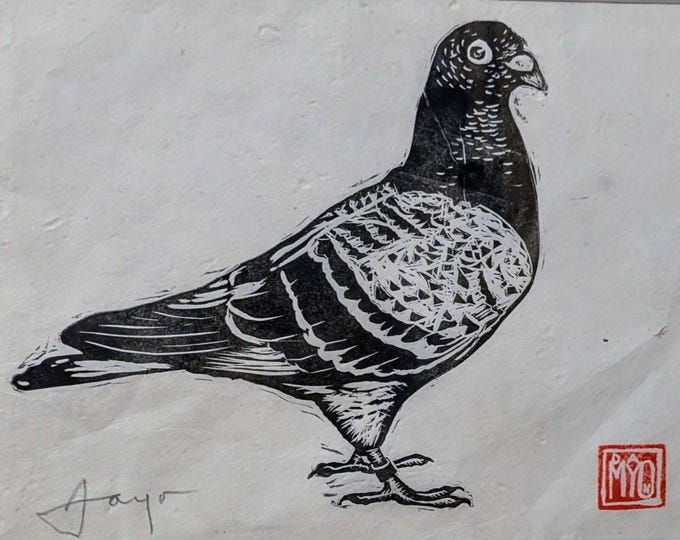 George's Pigeon - Hand Printed Original Linocut. A4 Approx 8.3 X 11.7 ...