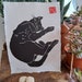Snoozing Black Cat. Gorgeous Hand Printed Linocut of a Cat Dozing on a ...