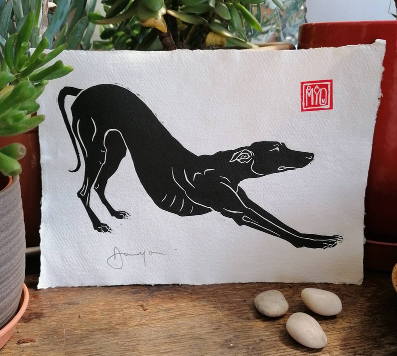 All 8 of My A4 Size, Hand Printed, Linocut Longdogs, Greyhounds ...